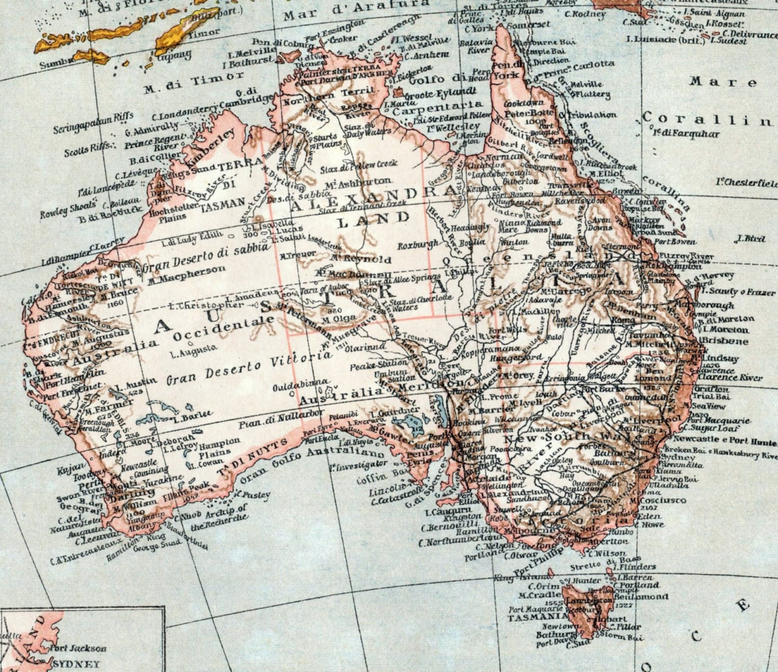 1907 Italian Antique Map of Australia and New Zealand - Antique ...