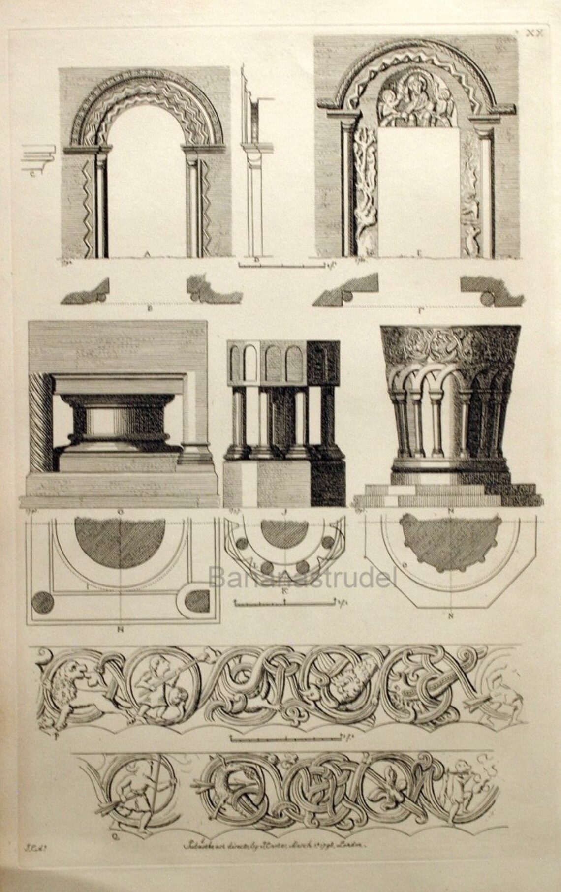 1845 Antique Print of Baptismal Fonts Large Vintage Print - Etsy