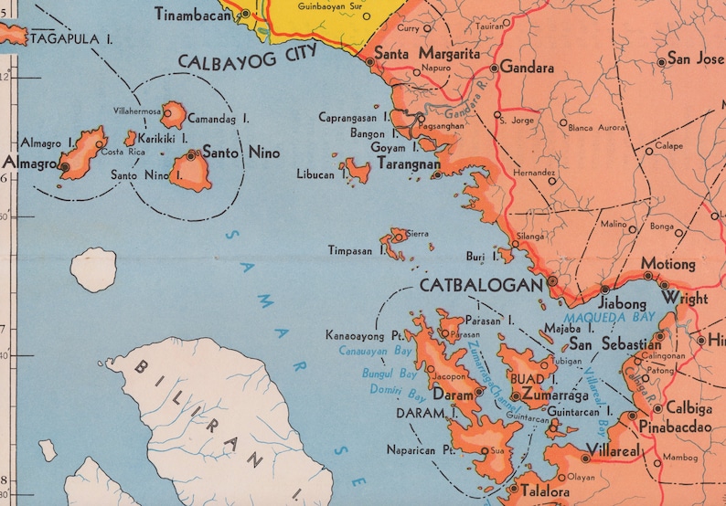 Samar, Philippines - RARE Large Vintage 1959 Map - Catbalogan ...