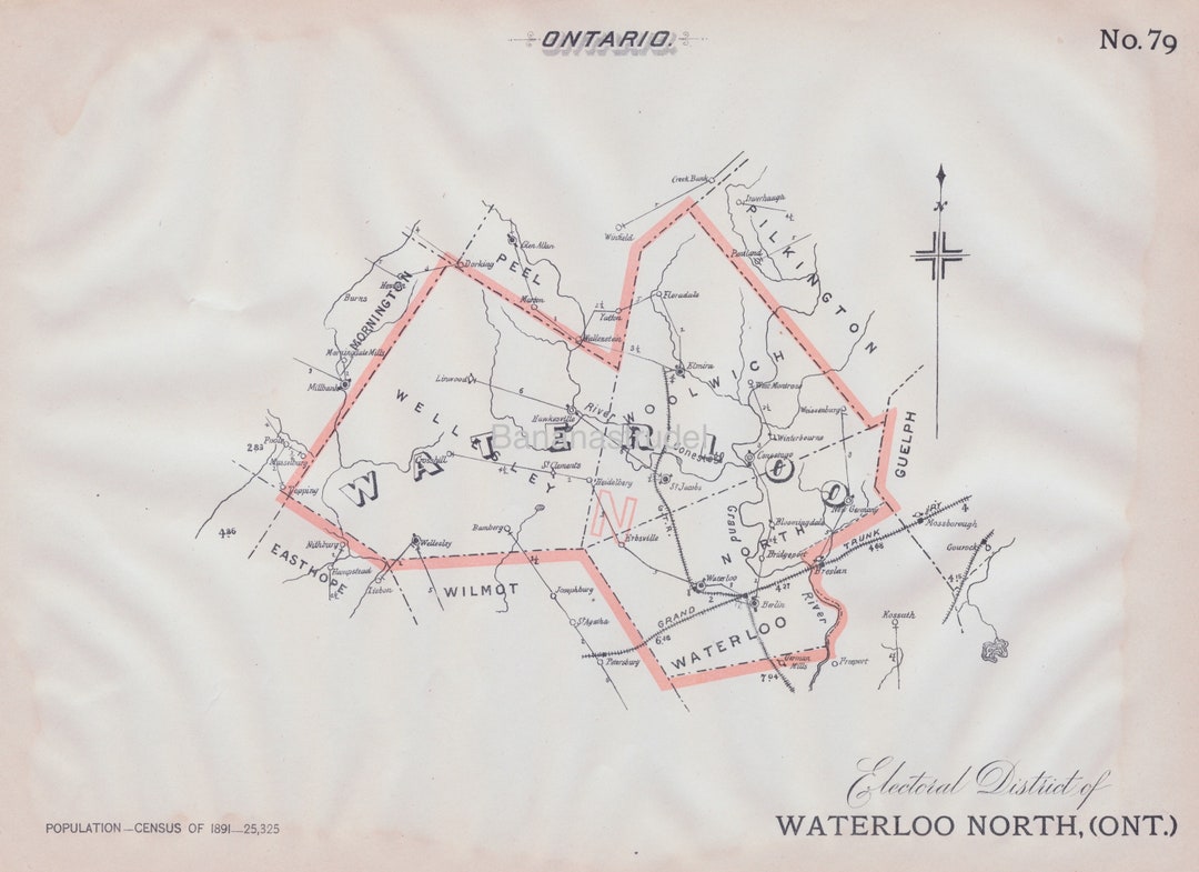 Antique Map of Waterloo North Ontario 1895 Electoral Map - Etsy