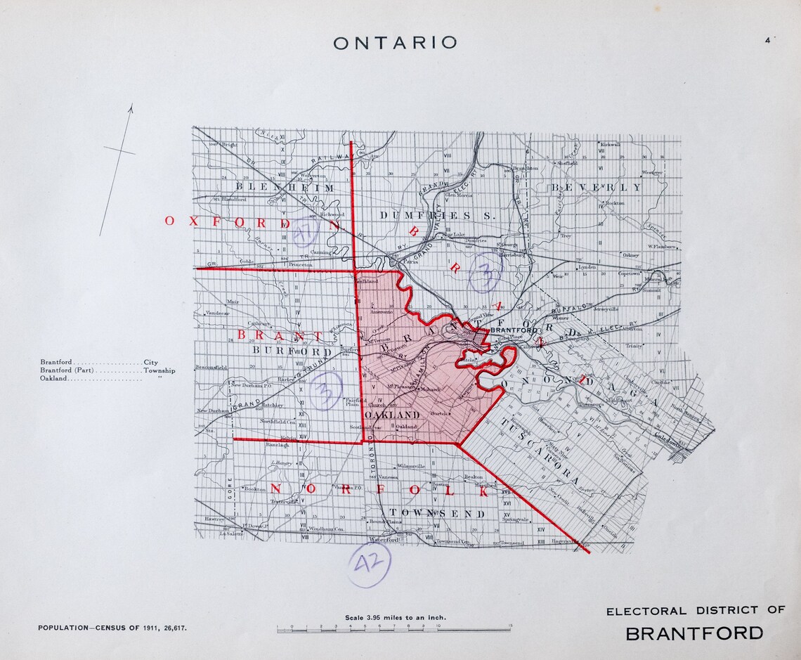 1915 Antique Map of Brantford, Ontario, Canada - Vintage Electoral ...