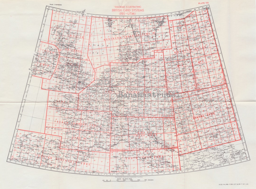 Vintage Map of Great Britain - British Grid Systems - Published 1957 - Etsy