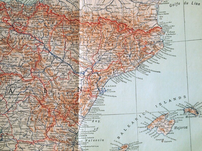 1911 Antique Map of Spain and Portugal - Antique Spain Map - Antique ...