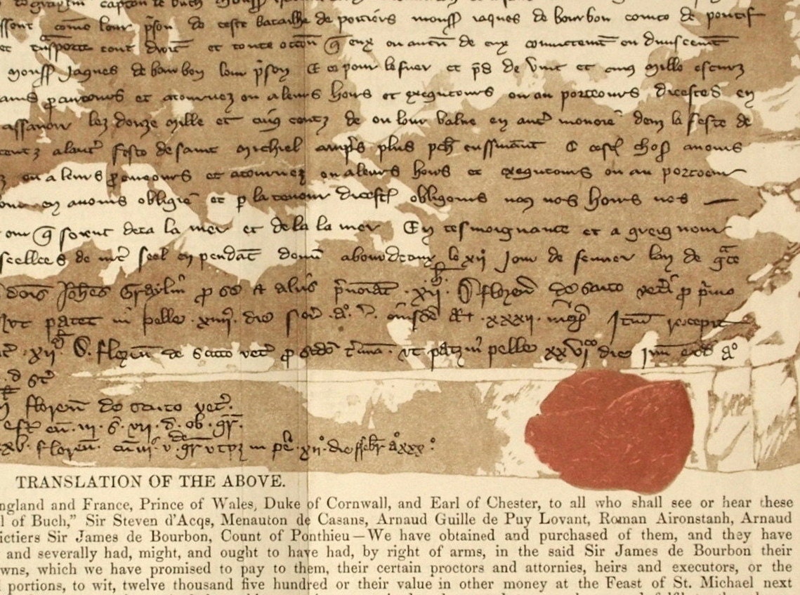 Antique Print Showing an Ancient IOU. Letters Obligatory by the Black ...