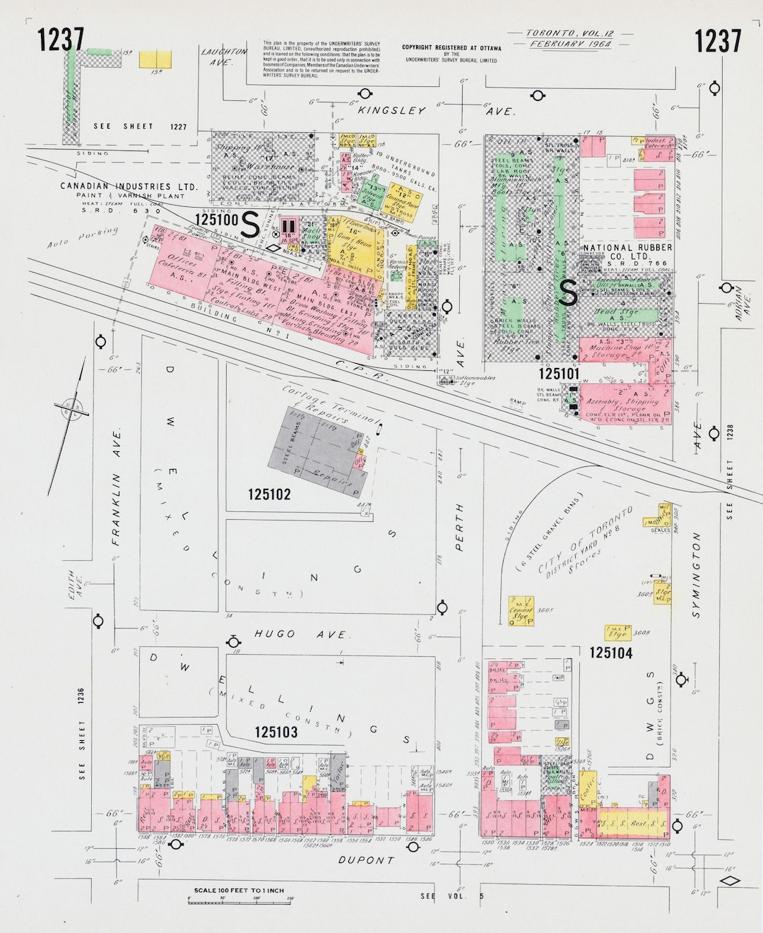 1964 Vintage Map of Weston-pellam Park Area - Toronto - Insurance Maps ...