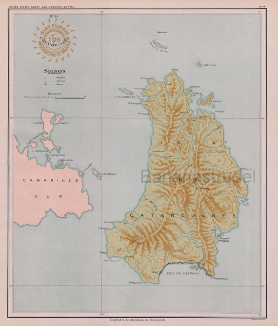 1900 Rare Antique Map of Catanduanes Philippines Map 14 | Etsy