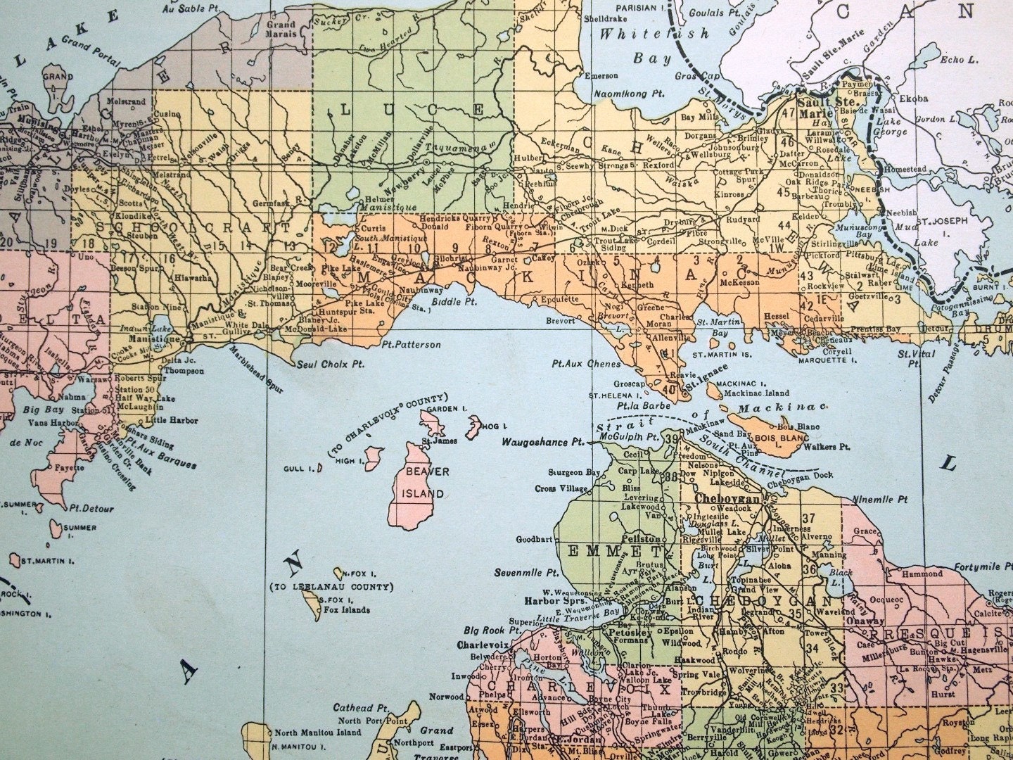 1919 Antique Map of Michigan - Southern Part - Michigan Antique Map ...