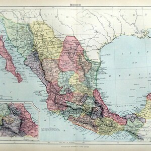 Antique Map of Mexico - 1884 Vintage Mexico Map - Etsy