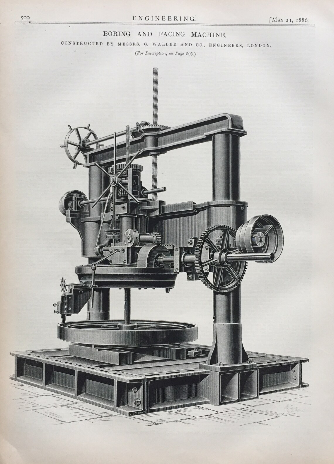 Antique Print of a Boring and Facing Machine -may 21, 1886 - Victorian ...