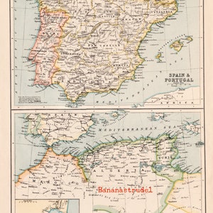 Antique Map of Spain and Portugal - the Barbary States - Berber Coast ...