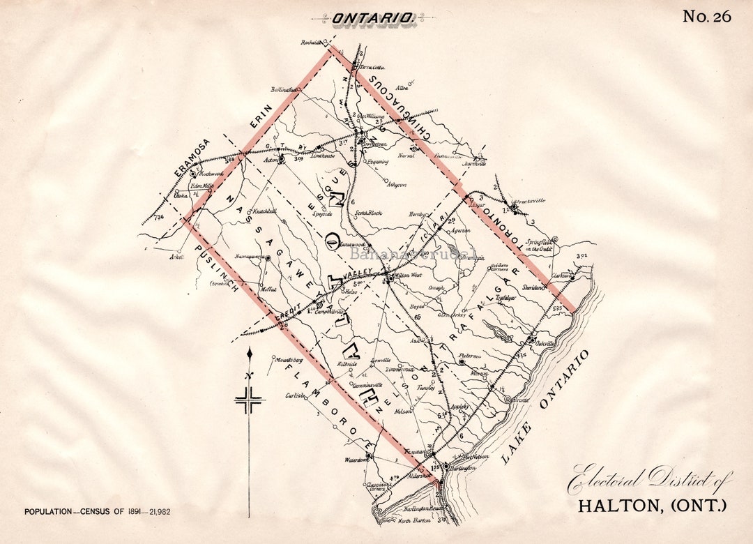 Antique Map of Halton, Ontario - 1895 Electoral Map - Oakville ...