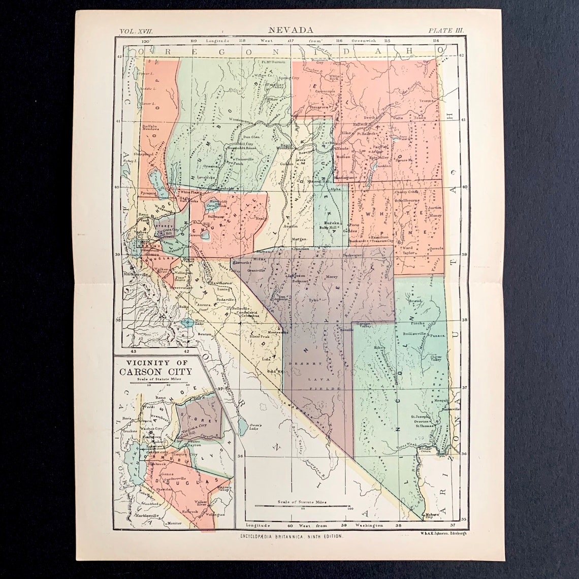 1884 Antique Map of Nevada, Vintage Map / With Inset of Carson City ...