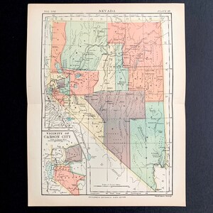 1884 Antique Map of Nevada, Vintage Map / With Inset of Carson City ...