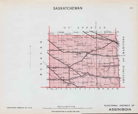 Antique Map of Assiniboia Saskatchewan Canada 1915 Vintage | Etsy