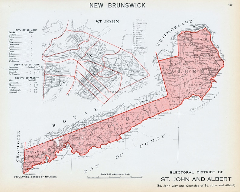 1915 Antique Map of St. John and Albert New Brunswick - Etsy