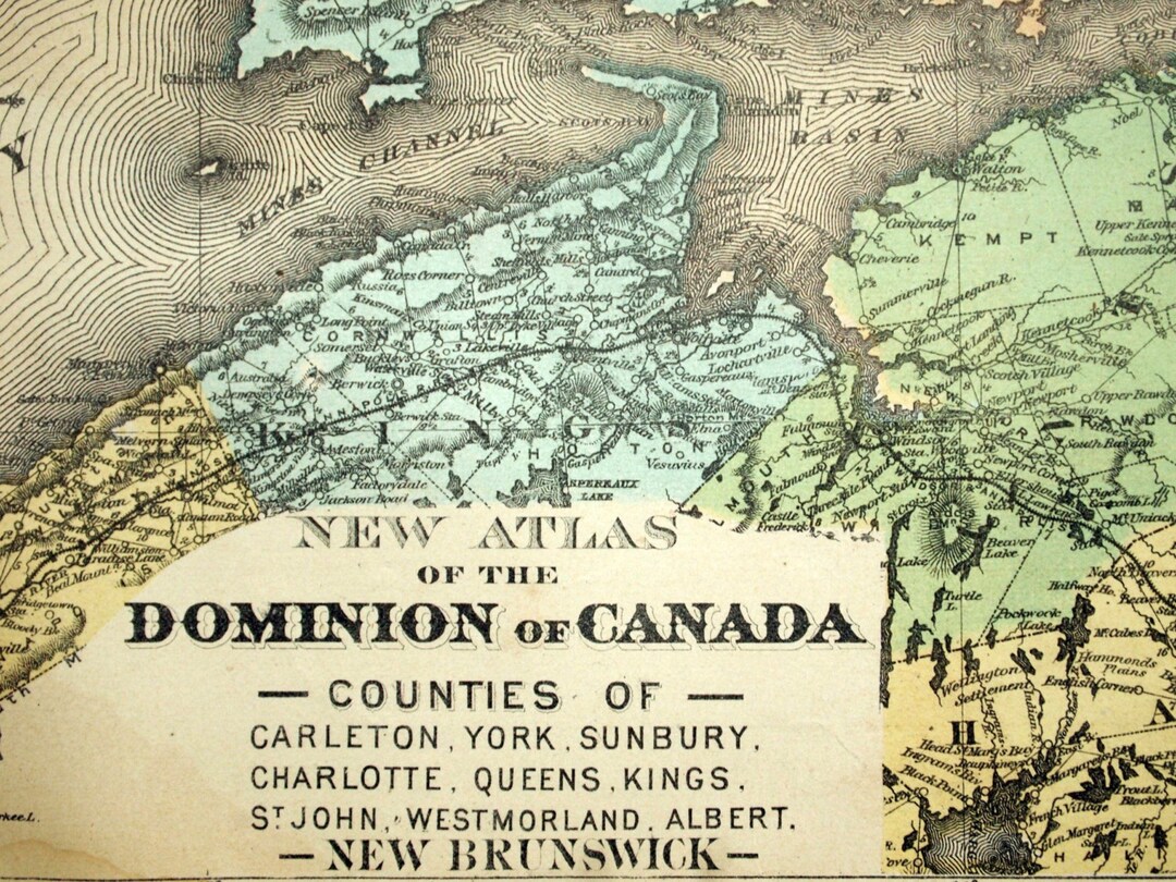 Large Antique Hand Coloured Map of New Brunswick, Showing Counties of ...