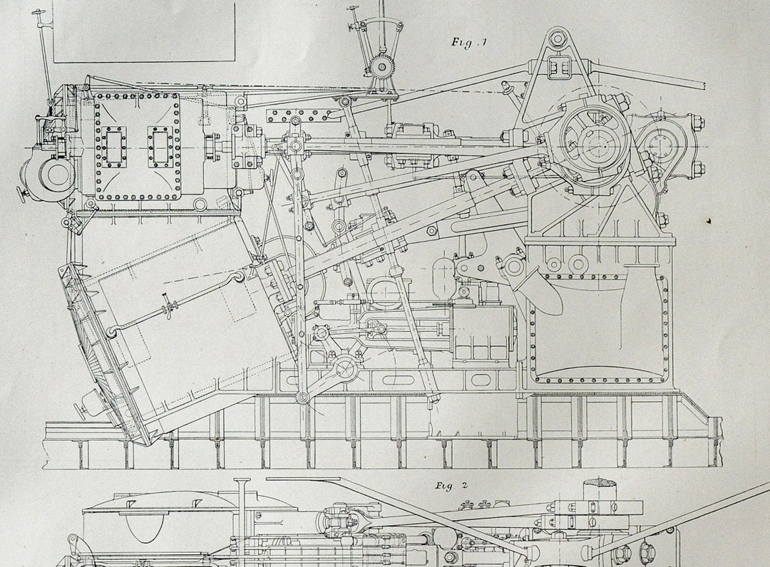 1885 Large Antique Engineering Print of Steamer Compound Engines - 2 ...