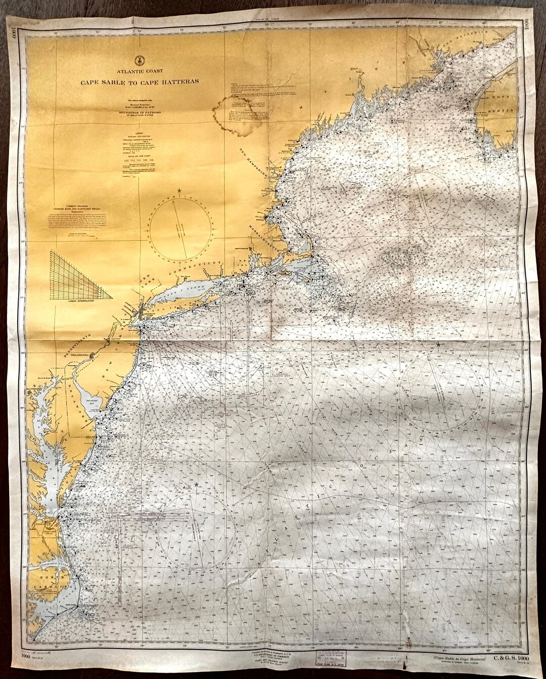1965 Large Map of Cape Sable to Cape Hatteras Massachusetts, Nova ...