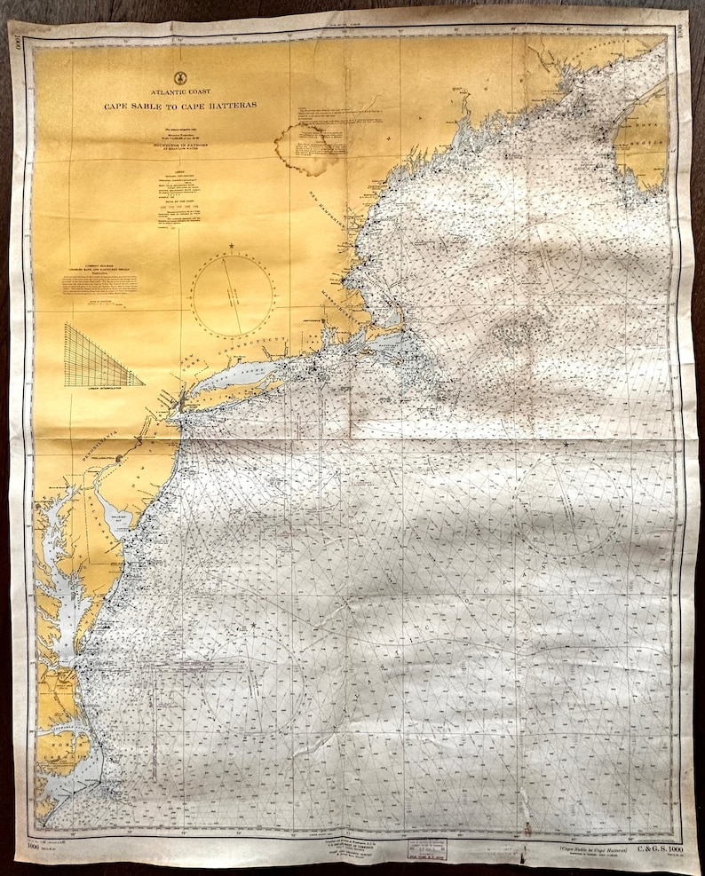 1965 Large Map of Cape Sable to Cape Hatteras Massachusetts - Etsy