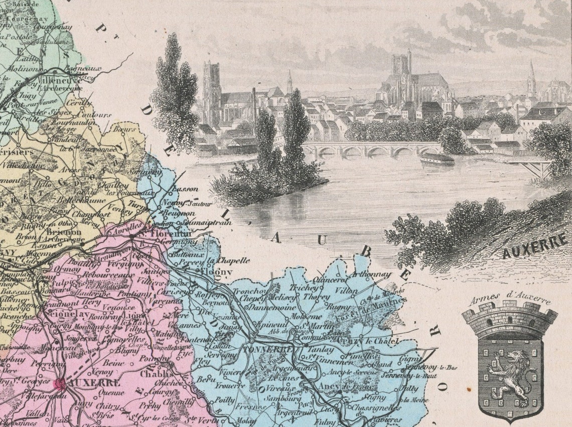 1883 Antique Hand-coloured Map of the Yonne Departement, France. - Etsy