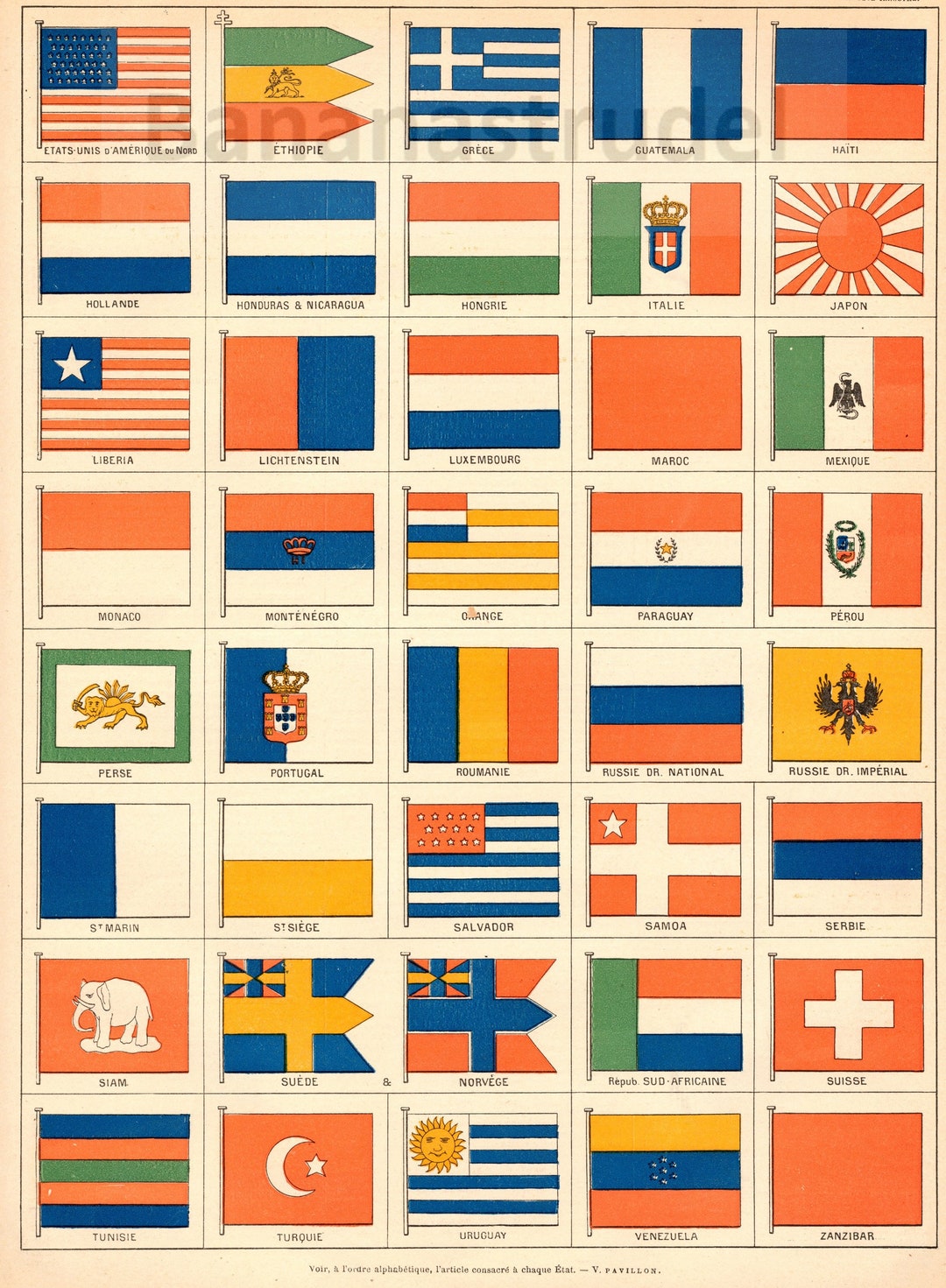 Antique Prints of Flags of the Nations - Pre-world War I - Set of Two ...