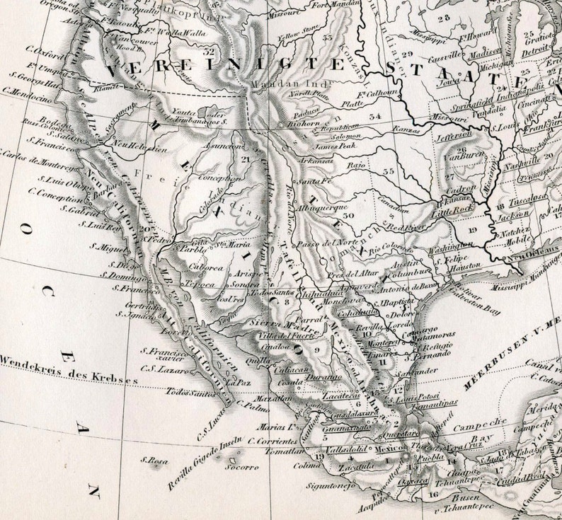 1860 German Vintage Map of North America Vintage North | Etsy