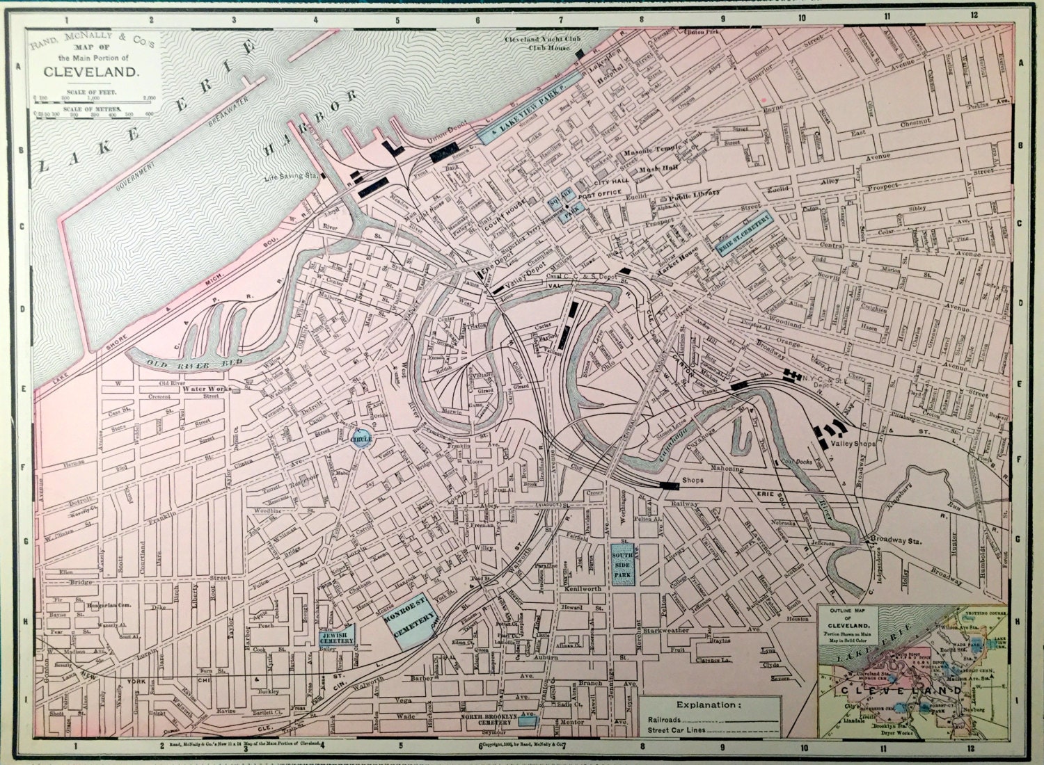 1900 Antique Map of Cleveland Main Portion - Etsy
