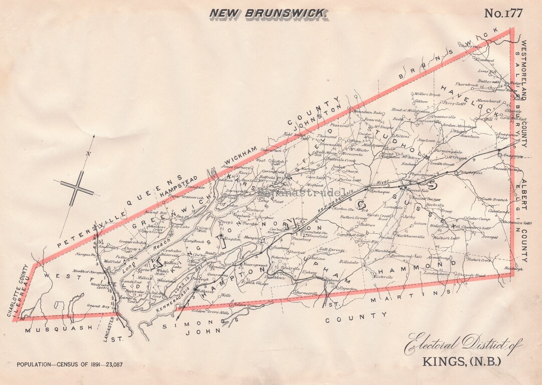 Antique Map of Kings, New Brunswick 1895 Electoral Map Kennebecasis ...