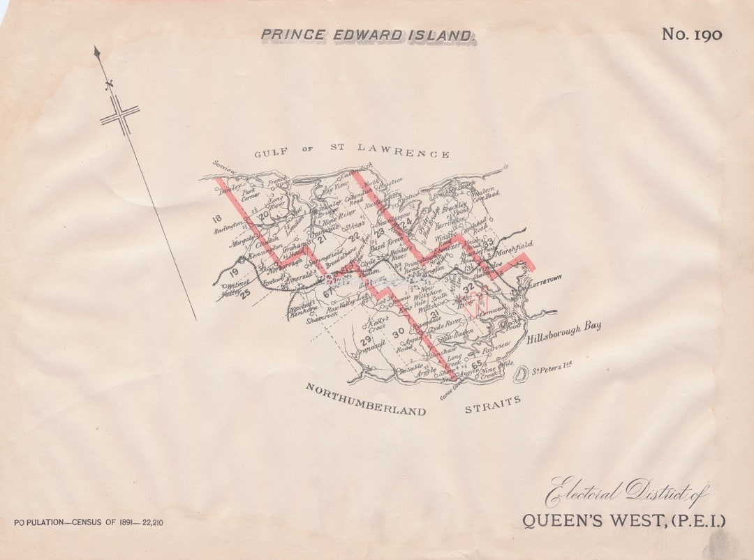 Antique Map of Queen's West, Prince Edward Island 1895 Electoral Map ...