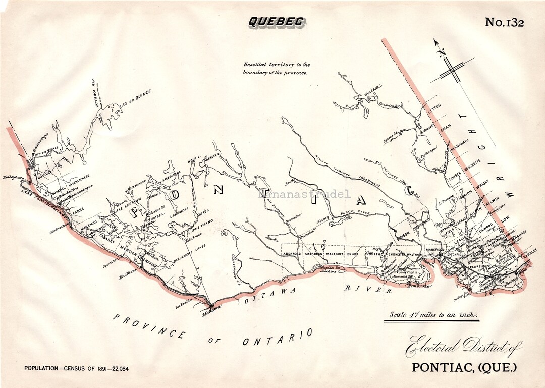 Antique Map of Pontiac, Quebec - Published 1895 - Vintage Electoral Map ...