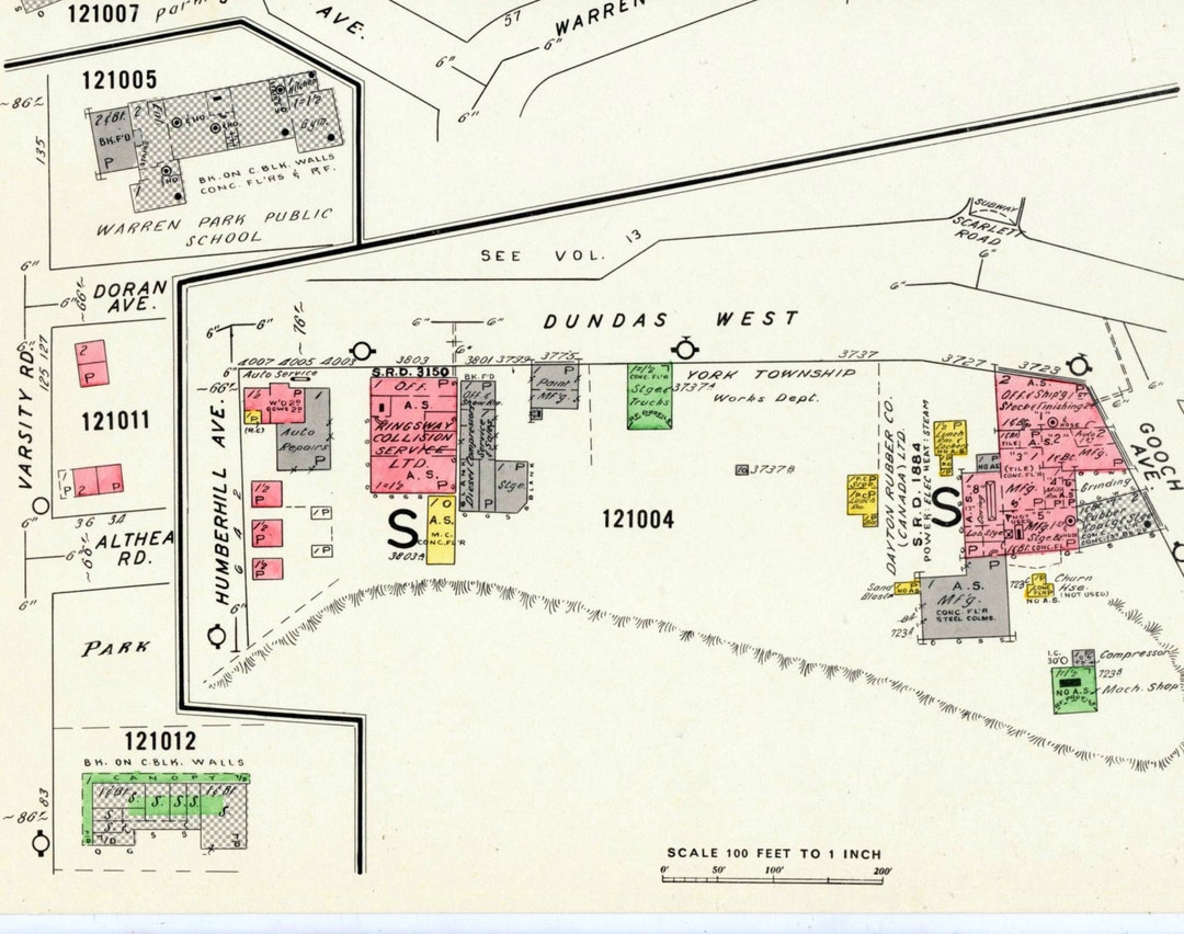 1964 Vintage Map of Etobicoke - Toronto - Insurance Maps - Dundas West ...