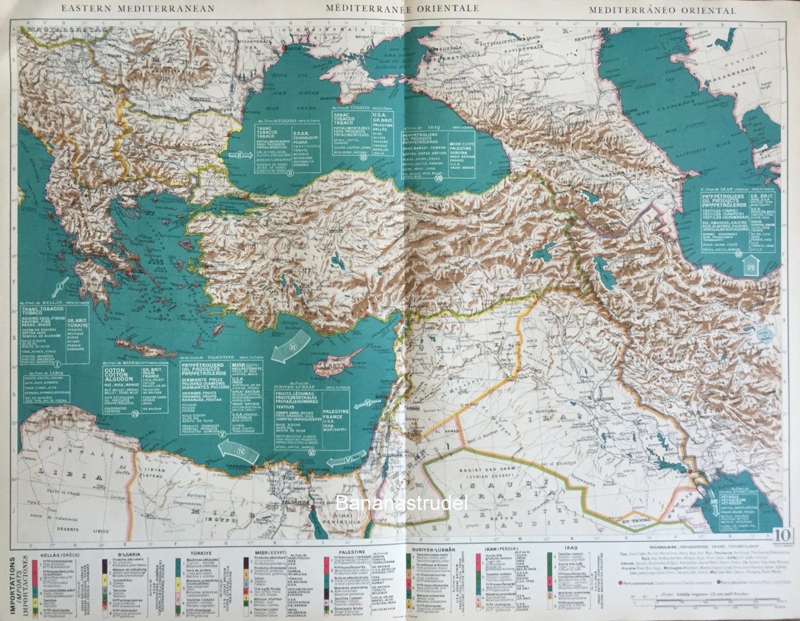 1950 Large Vintage Map of the Eastern Mediterranean | Etsy