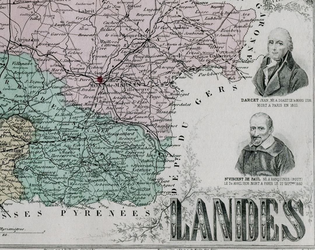 1883 Antique Map of Landes, France - Mont-de-marsan - Vintage ...