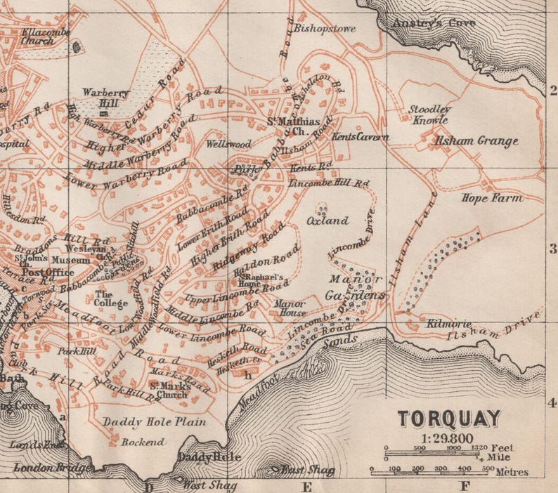 1906 Antique City Map of Torquay, UK - English Riviera - Torbay - Etsy UK