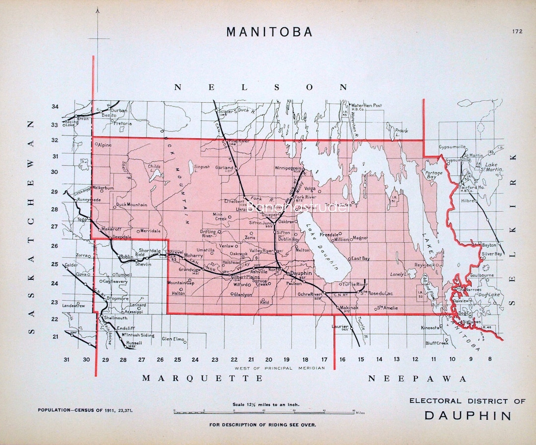 1915 Antique Map of the Electoral District of Dauphin, Manitoba, Canada ...