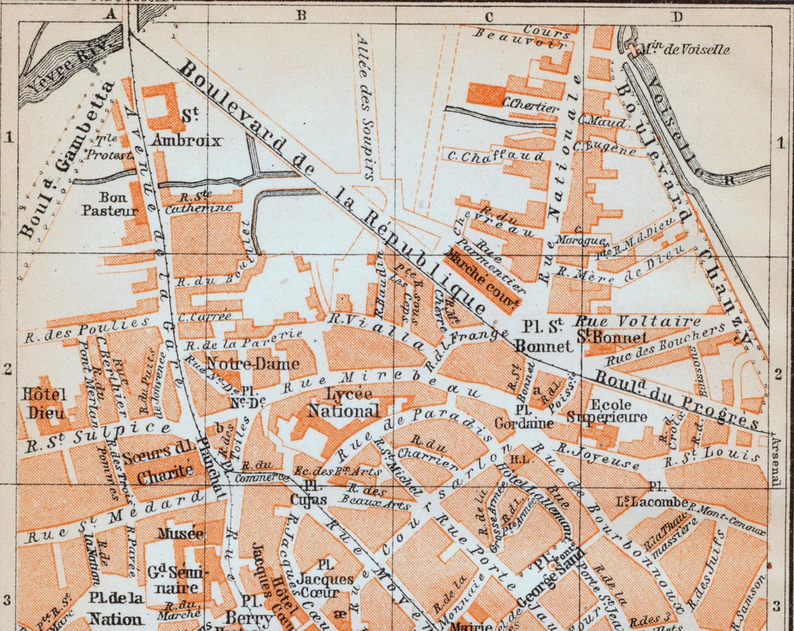 Antique Map of Bourges France 1905 Vintage City Map Old - Etsy