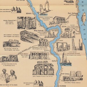 Vintage Illustrated Map of the Nile Valley, Egypt - From 1965 - Etsy