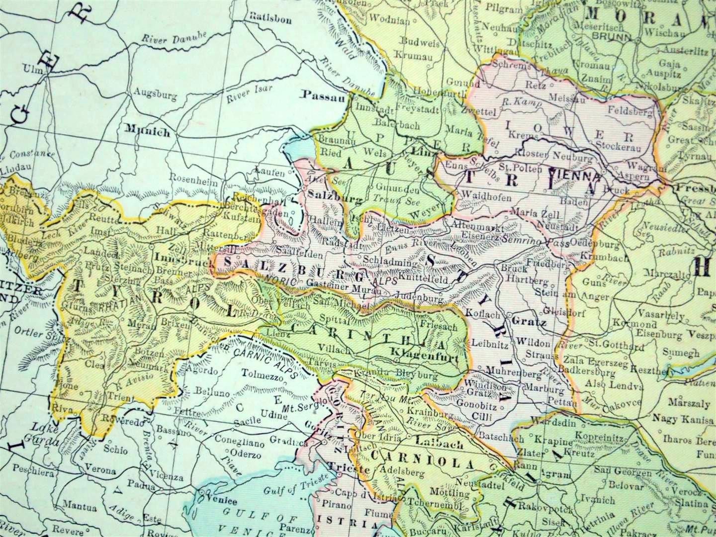 1888 Antique Map of Austria Antique Austria Map Austria - Etsy