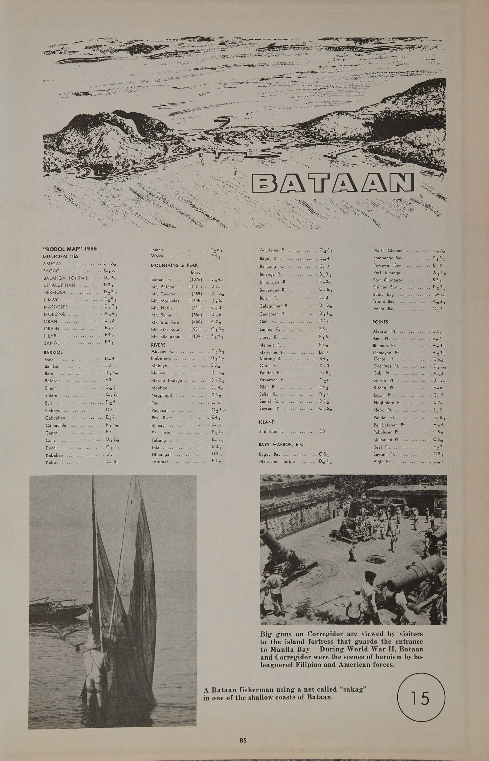 Bataan, Philippines - RARE Large Vintage 1959 Map - Balanga - Morong ...