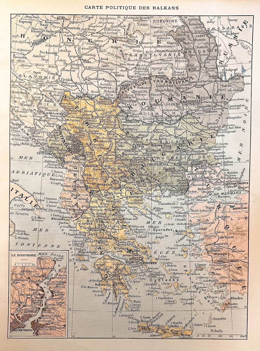 1898-1904 Political Map of the Balkan Peninsula - Greece, Albania ...