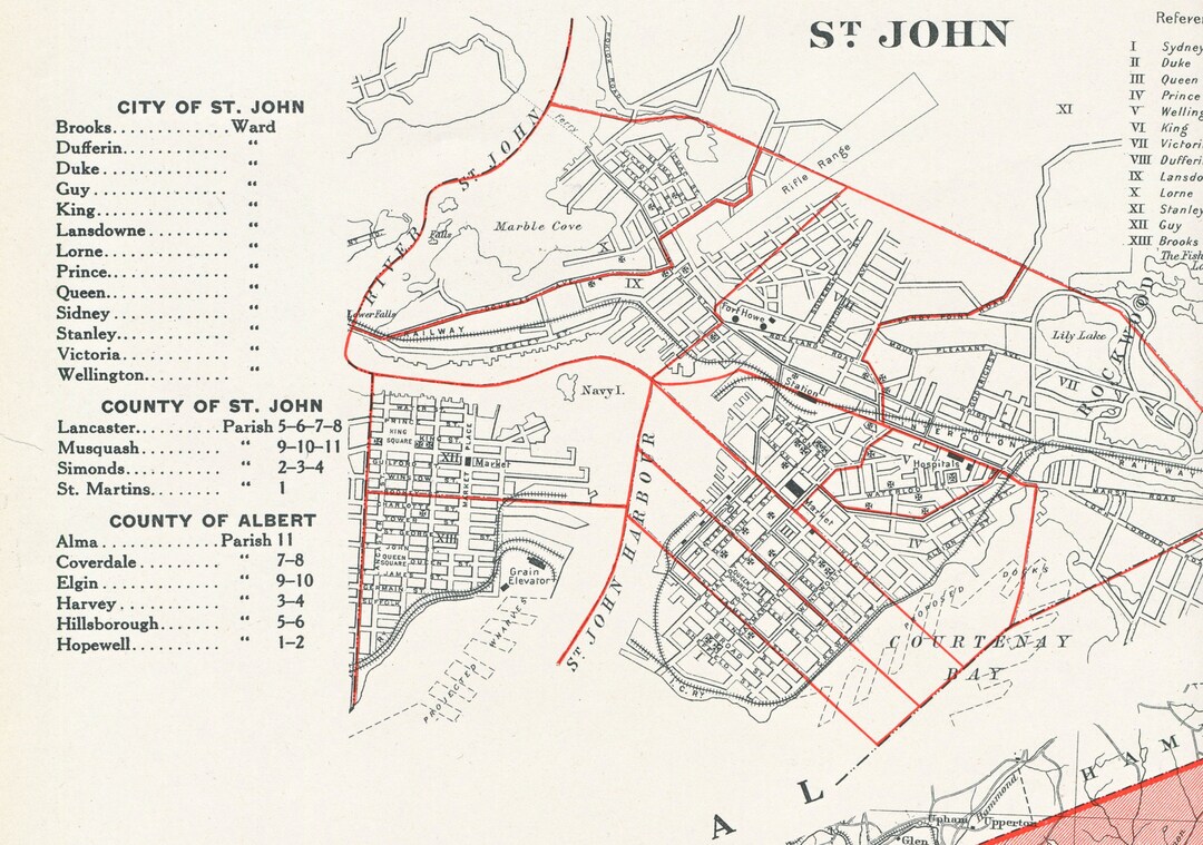 1915 Antique Map of St. John and Albert, New Brunswick - Electoral ...