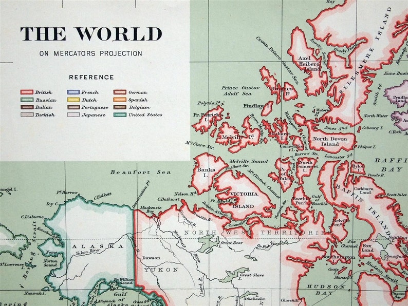 Large Antique World Map on Mercator's Projection - Published 1915 - Etsy