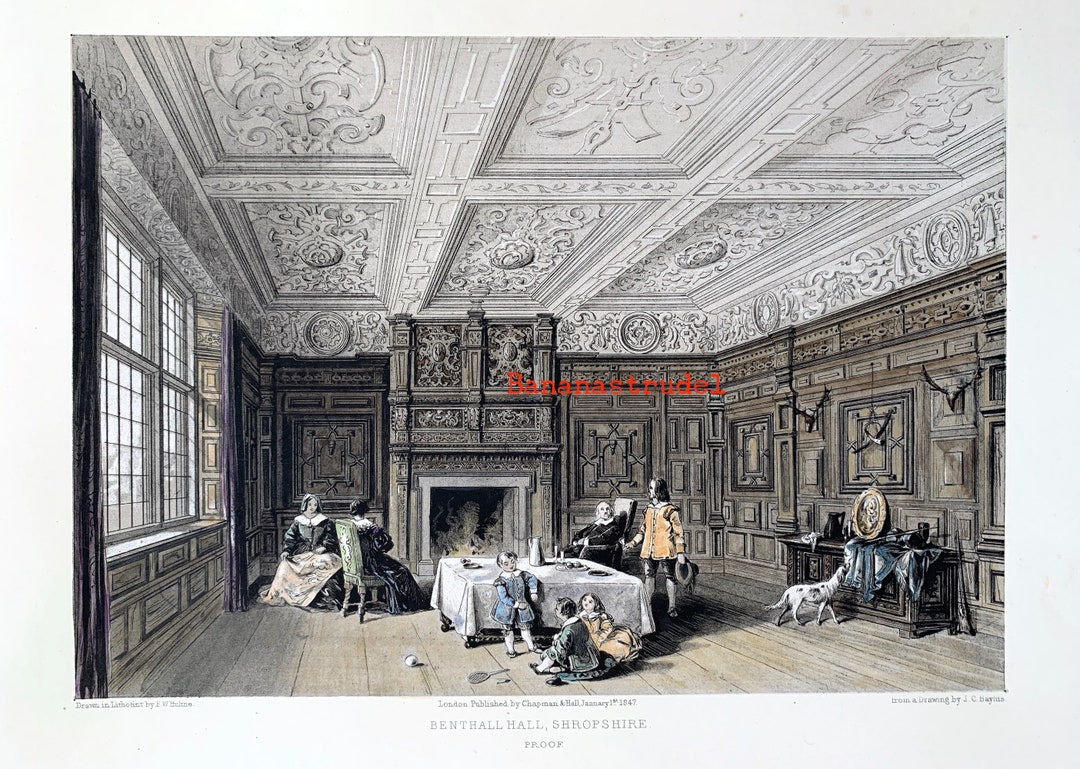 Antique Print of Benthall Hall, Shropshire - Published 1847 - F. W ...