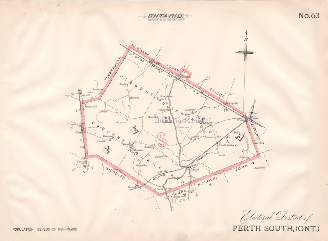 Antique Map of Perth South, Ontario - 1895 Electoral Map - It's Where ...