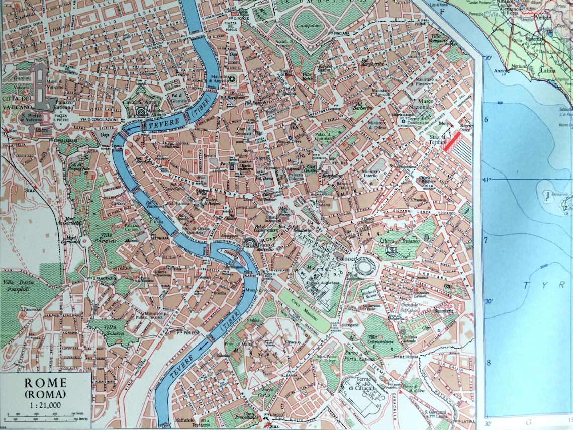 1958 Vintage Map of Italy Central Inset of Rome - Etsy