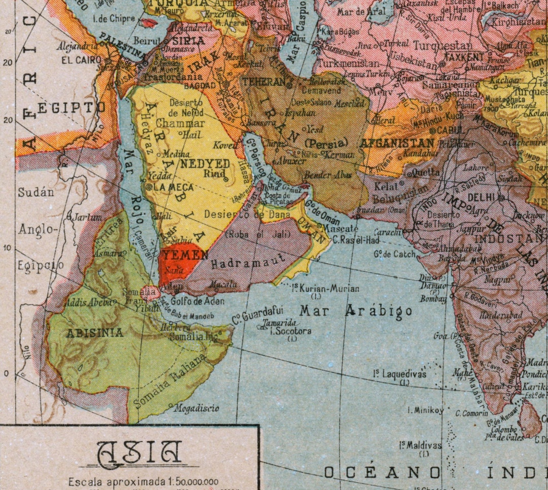 1940 Vintage Map of Asia - Vintage Asia Map - Spanish Map - Etsy