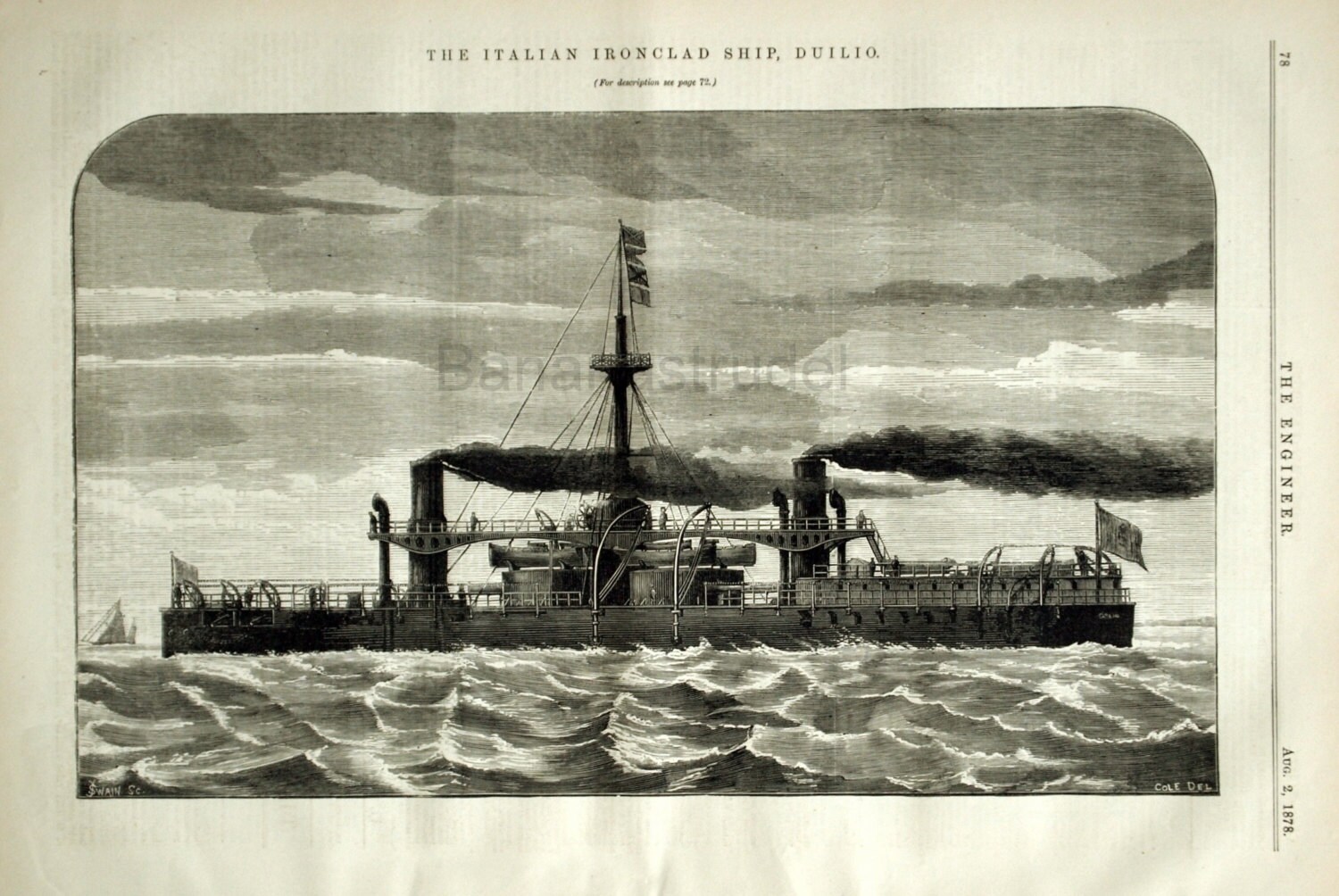 1878 Large English Antique Engraving of an Italian Warship - Etsy