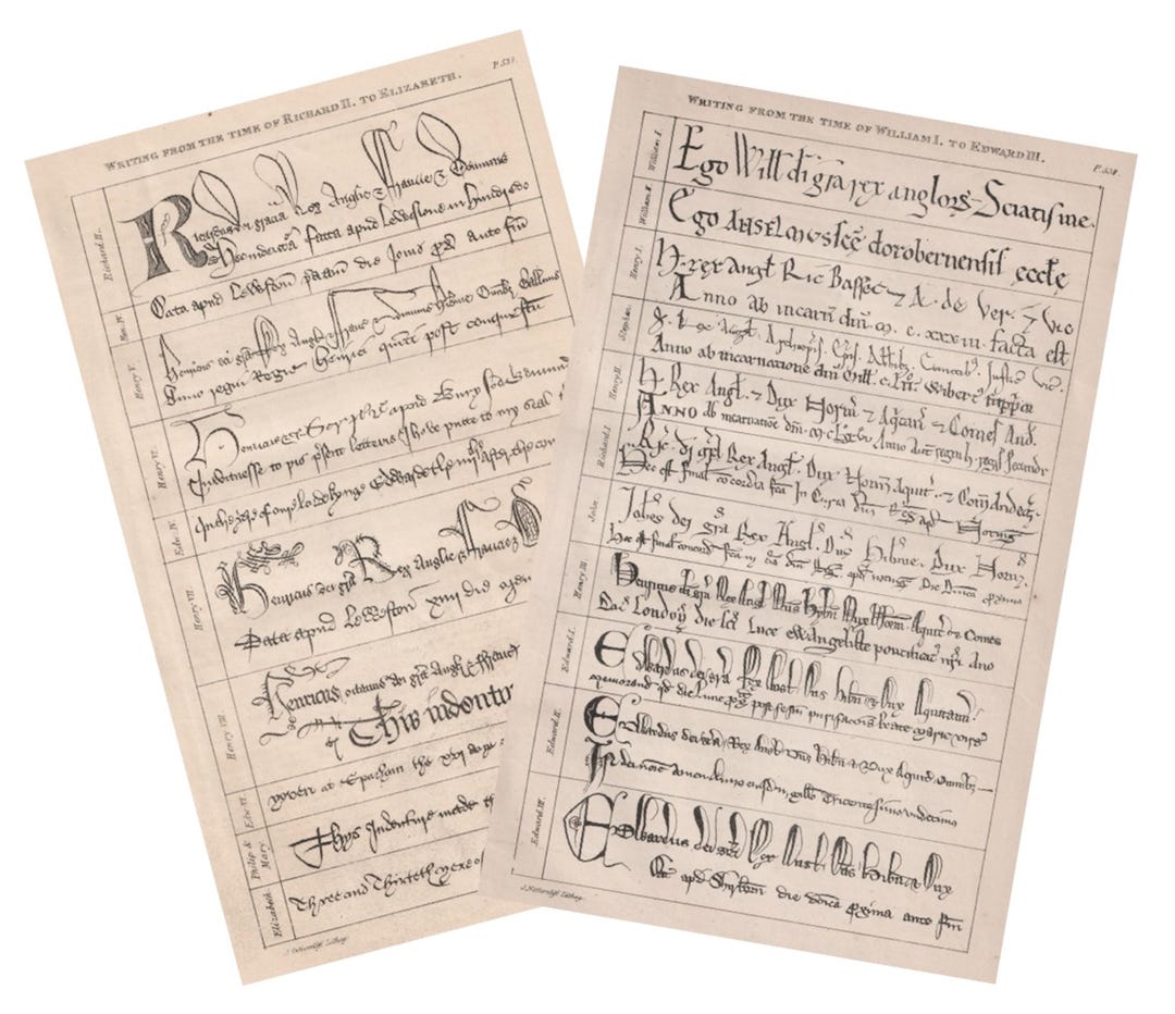 Handwriting of English Royalty - Set of Two Antique Prints From 1843 ...