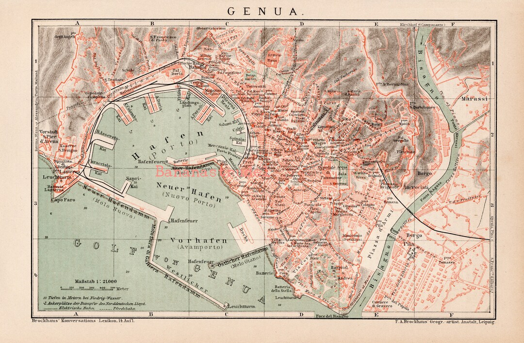 Antique Map of Genoa, Italy - Published 1894 - Etsy