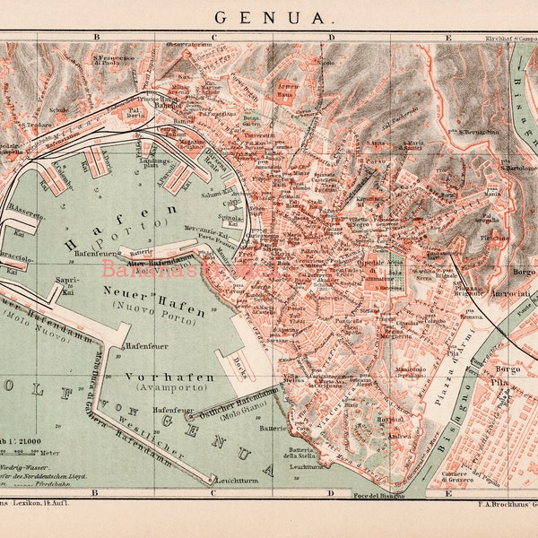 Antique Map of Genoa Italy - Etsy
